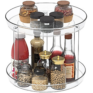 HYDROWE Lazy Susan Organizer 2 Tier, Round Plastic Turntable Organizer Organization Storage Container Bins,Spinning Organizer for Spices,Vanity Countertop Makeup Organizing(2 Tier 9.25 Inch)