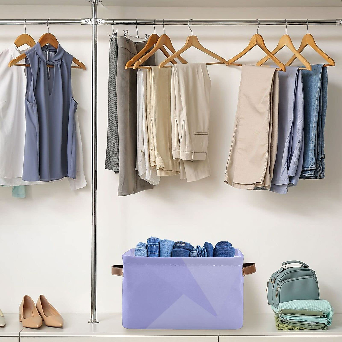 Kigai Light Periwinkle Foldable Storage Basket for Shelves, Collapsible Sturdy Storage Bin with Handles, Canvas Storage Cube for Organizing Closet