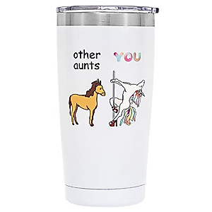 Crisky Funny Vacuum Insulated Tumbler for Aunt Birthday Gifts from Niece/Nephew-Unique Gifts for Aunt Birthday Christmas Thanksgiving, 20oz Unicorn Tumbler with Box, Lid