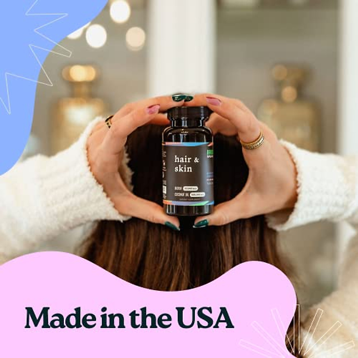 NABUU Biotin with Organic Coconut Oil - Supports Healthy Hair, Skin & Nails - Vitamin Supplement Promoting Hair Growth for Women & Men - Vegan, Organic & Gluten-Free - (2 Pack, 120 Capsules)