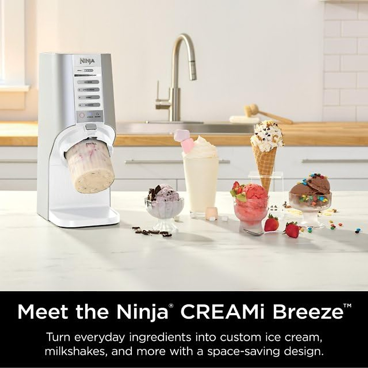 Ninja CREAMi Breeze Ice Cream Maker and Frozen Treat Maker 5 in 1 (Renewed) Bundle with 2 Year Enhanced Protection Pack