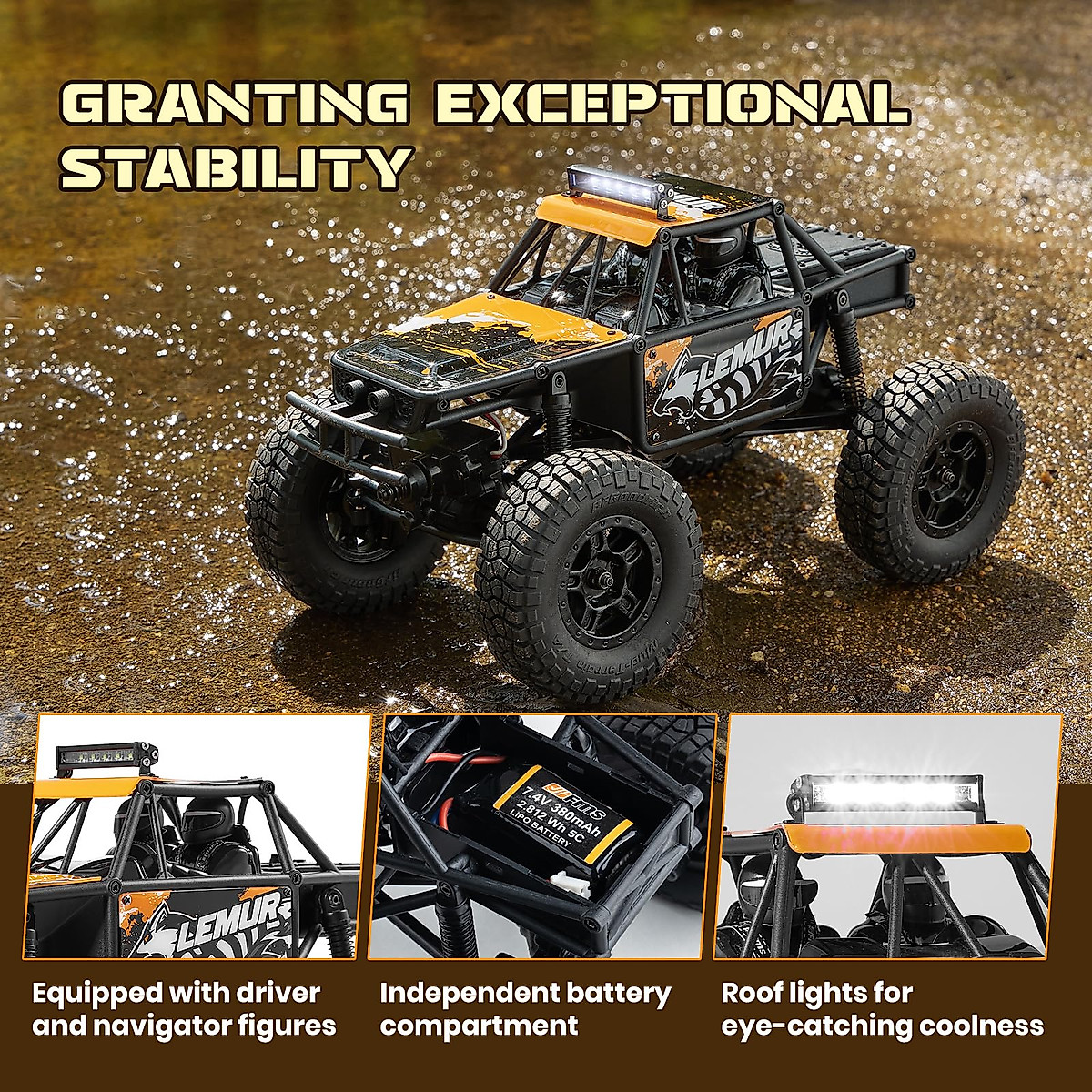 BEEZRC FMS 1/24 RC Crawler Lemur RTR FCX24 4WD 2.4GHz RC Rock Truck RC Car Offroad Mini Model Car Hobby Grade Remote Control Car with LED Lights (Green) FMS12404RTRGN