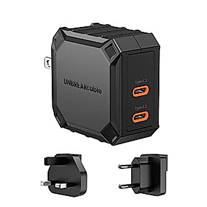 Dual USB C Fast Wall Charger Block, UNBREAKcable 40W Type C Fast Charging Adapter [2-Port PD 3.0 20W], UK/EU Plug for Travel, for MacBook iPad Pro, Apple iPhone 14 13 12 11 Pro Max Mini Plus, Samsung