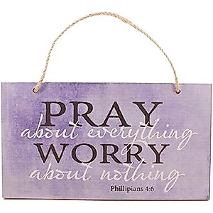 Ergonflow Pray About Everything Wooden Sign Decor 9.5" by 5.75" Decorative Signs Inspirational Sign, Wood Hanging Sign with Rope