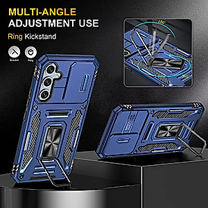 Zingcon Samsung Galaxy A34 5G Phone Case,Military-Grade Protective Cases,Delicate Camera Slide Cover with Magnetic Ring Kickstand-Blue