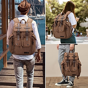 WITZMAN Canvas Backpack for Men & Women Vintage Rucksack Backpack High Capacity Bookbag for School (A8004 Brown)