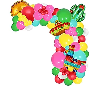 154 Pcs Mexican Fiesta Balloon Arch Garland Kit Party Decorations Cactus Llama Foil Balloons Party Decorations Carnival Cinco De Mayo Sombrero Taco