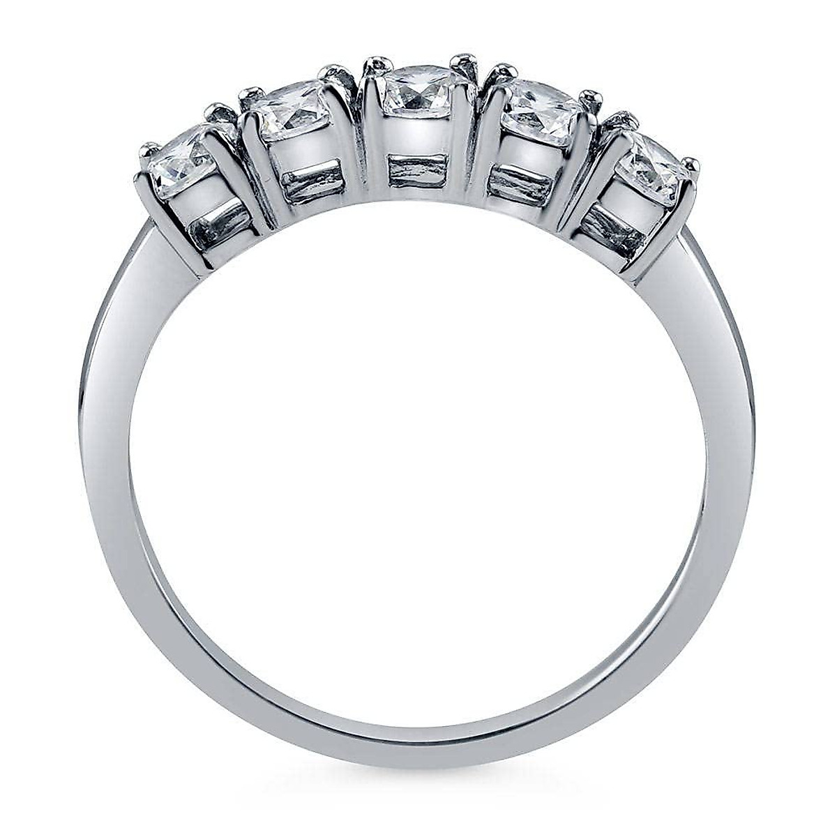 BERRICLE Sterling Silver 5-Stone Cubic Zirconia CZ Fashion Ring for Women, Rhodium Plated Size 6.5