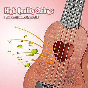 Kids Toy Guitar, Ukulele Beginner Musical Instrument, Easy to Hold 17 inches with 4 Adjustable Strings Mini Guitar for Skill Improving Early Educational Pre School Children Toddler