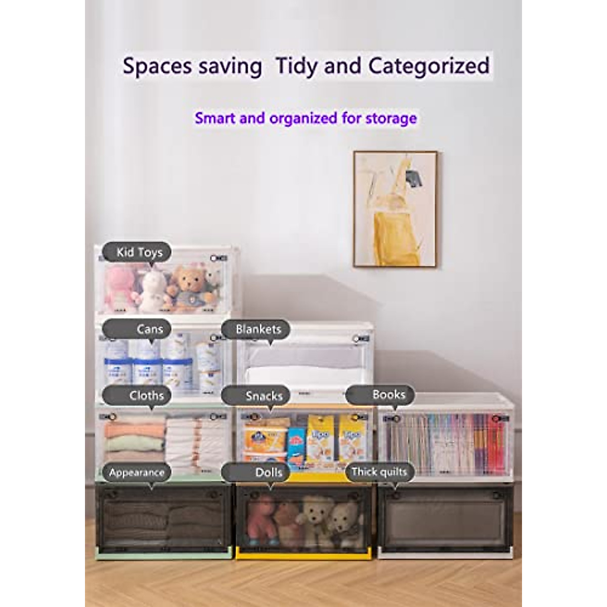 Foldable plastic storage box - 56 Liter (Large - 3 set combo (Yellow, Green, White), Transparent)