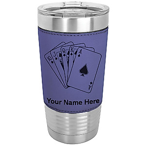LaserGram 20oz Vacuum Insulated Tumbler Mug, Royal Flush Poker Cards, Personalized Engraving Included (Faux Leather, Dark Purple)