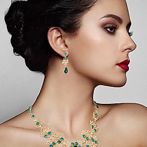 Sureio Baroque Bridal Jewelry Set 3 Pieces Tiara Earrings Necklace Bridal Jewelry Set Wedding Rhinestone Crystal Tiara Crown Headband Princess Baroque Crown for Bride Women(Blue)