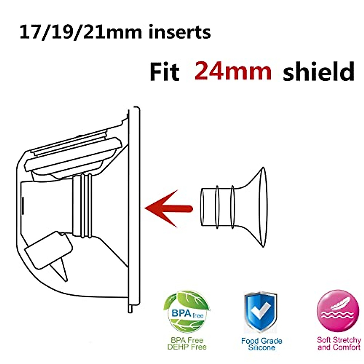 Mayyatt Flange Inserts 19mm Pump Parts, 2 Silicone Inserts Fit 24MM Flange S9 S10 S12 / s9 Pro s12 Pro momcozy Wearable Breast Pump Milk Collector Accessories Replacement