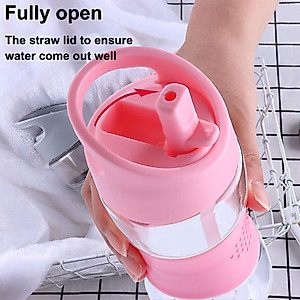 Kids Water Bottle with Straw 12 OZ BPA-Free Tritan Bulk Bottle Pink Little Girls Clear Drinking Bottle for School