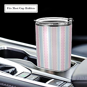 Amooorous Blue and Pink Cute Lace Stripes Stainless Steel cups with lids reusable Leak-proof Lid and Straw mugs for coffee for travel safe tumblers with lids vaso para cafe 20oz