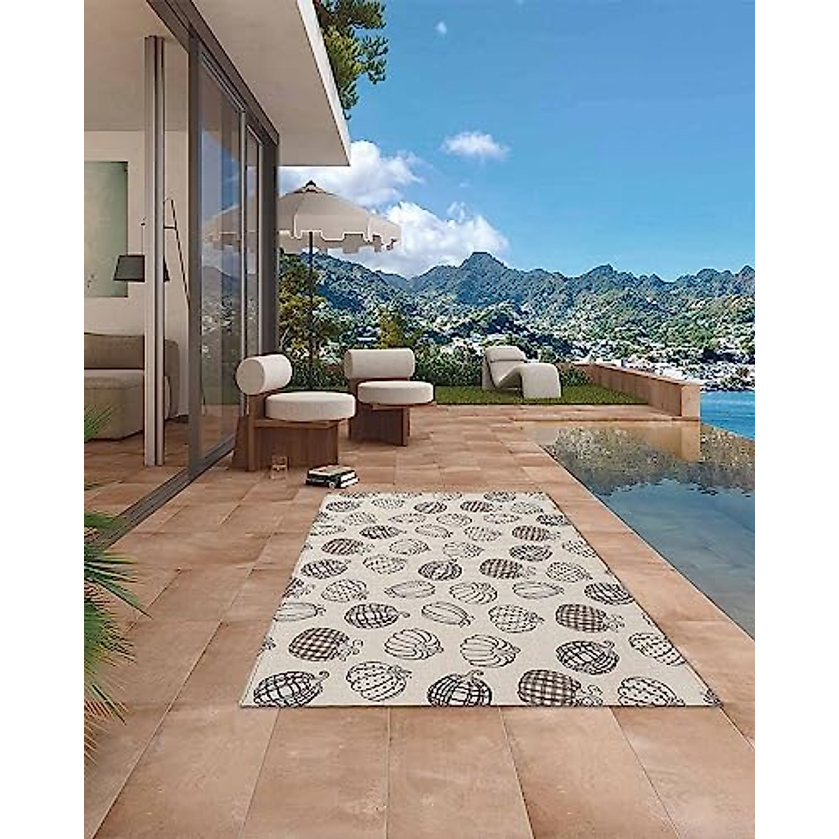 Thanksgiving Fall Outdoor Rug for Patio/Deck/Porch, Non-Slip Large Area Rug 6 x 9 Ft, Autumn Pumpkin Rustic Burlap Indoor Outdoor Rugs Washable Area Rugs, Reversible Camping Rug Carpet Runner