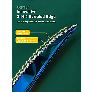 Xideman 16-Piece ​Modern Blue Hammered Silverware Set with Ultra Sharp 2-IN-1 Serrated knife, 18/10 Stainless Steel Flatware Set, Utensil Cutlery Set for 4 Person, Forks Spoons Knives Set