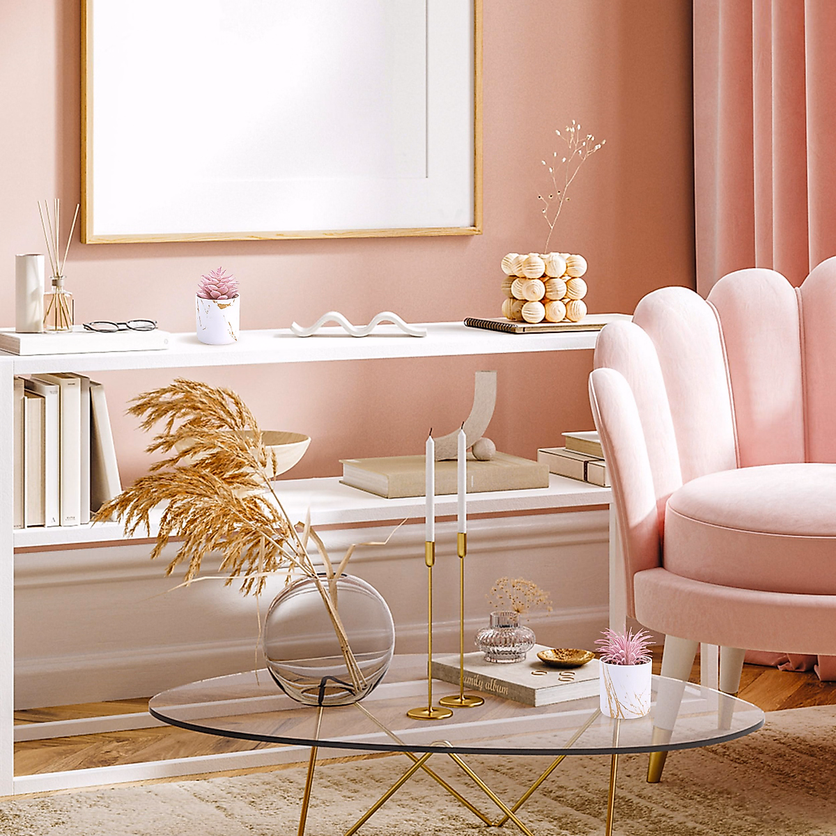 Der Rose Set of 2 Succulents Plants Artificial Mini Fake Succulents Plants for Office Desk Accessories for Women Pink Home Decor