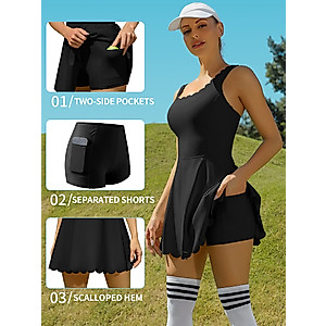 ATTRACO Women's Workout Dress with Shorts Pockets Golf Skirt Sport Exercise Outfits Black M