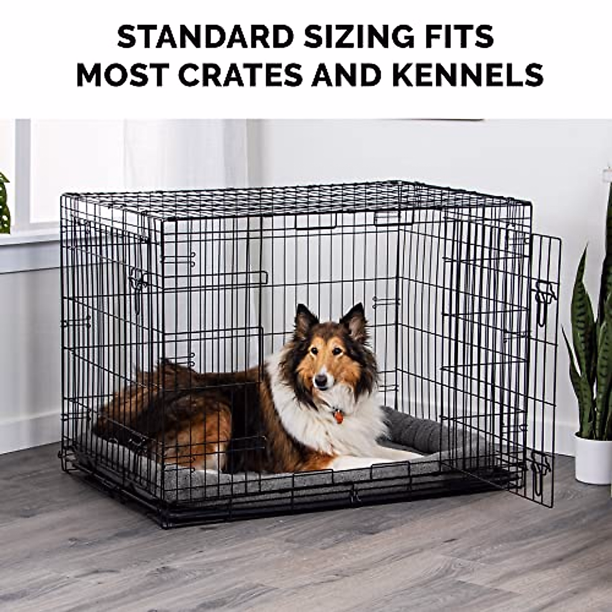 Furhaven Dog Bed for Small Dogs & Indoor Cats, 100% Washable, Sized to Fit Crates - Sherpa Fleece Bolster Crate Pad - Gray, Small