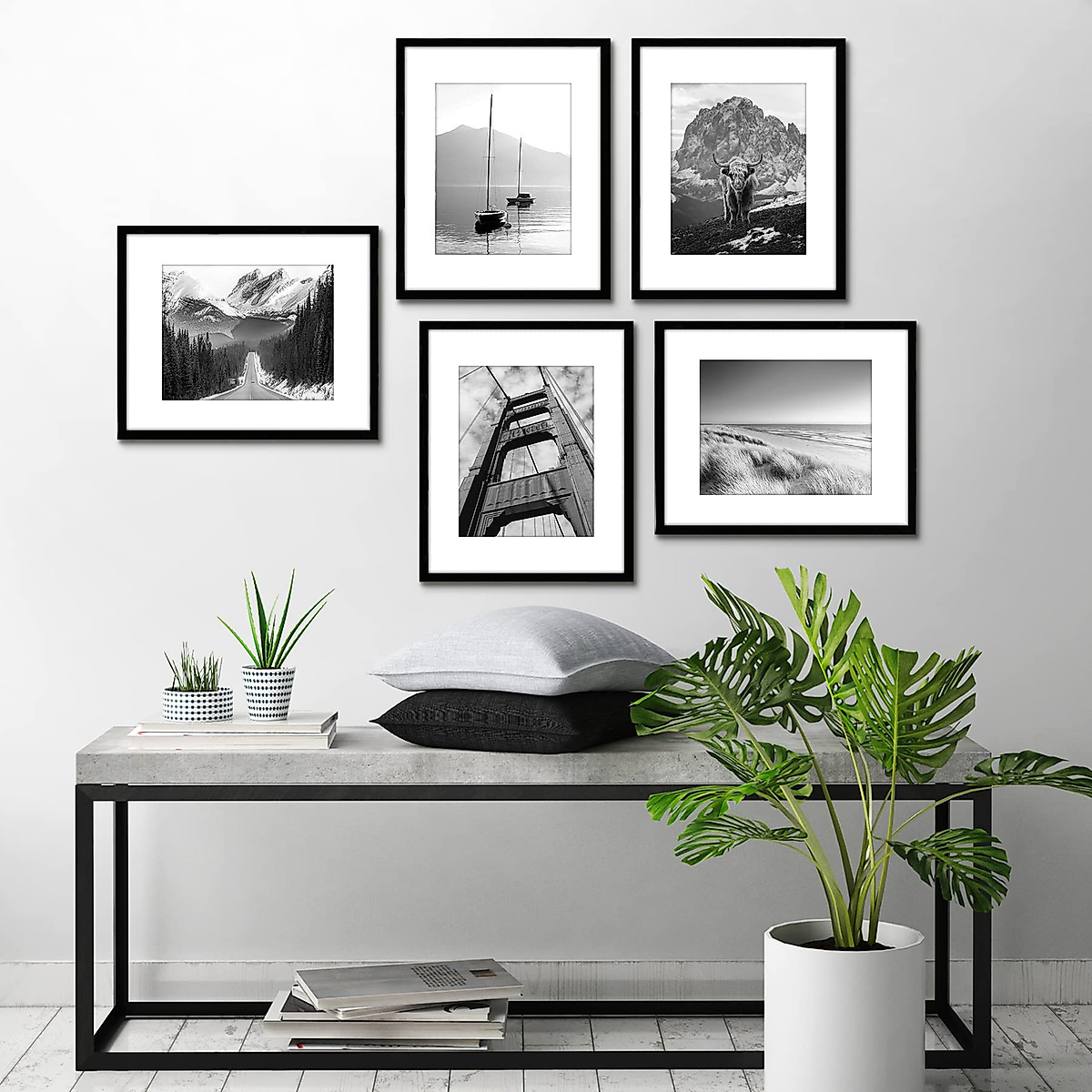 Americanflat 16x20 Picture Frame with Polished Plexiglass - Set of 5 - Use as 11x14 Frame with Mat or 16x20 Frame Without Mat - Galleria Collection - Gallery Wall Frame Set for Wall Display - Black
