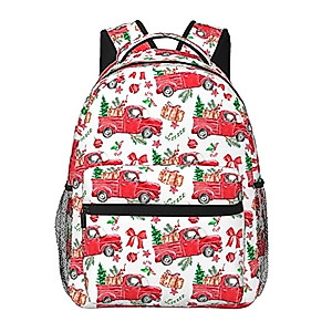 BoeHiop Christmas Red Truck Fir Tree Candy Cane Lightweight Laptop Backpack for Women Men College Bookbag Casual Daypack Travel Bag