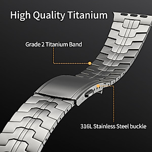 LULULOOK Titanium Band Compatible with Apple Watch Ultra/Ultra 2 49mm, Grade 2 Pure Titanium Metal Smartwatch Replacement Band with Folding Clasp for Men