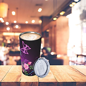 Dujiea 20oz Tumbler With Lid And Straw, Flowers Smoke And Butterfly Vacuum Insulated Iced Coffee Mug Reusable Travel Cup Stainless Steel Water Bottle