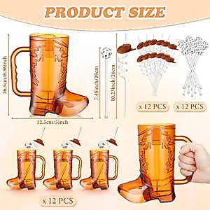 Ziliny 36 Sets 17 oz Cowgirl Boot Mug Cups including 12 Cowgirl Drink Mugs 12 Cowgirl Hat Straws 12 Mirror Disco Ball Stirrers for Western Theme Bachelorette Birthday Party Favors (Brown)