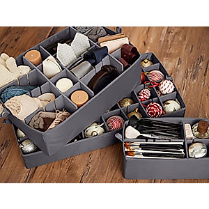 Covermates Keepsakes - Adjustable Zip-Top Storage Box - Configurable FlexGrid Compartments - Heavy Duty Polyester- Reinforced Handles - Stackable Design - Indoor Storage-Graphite