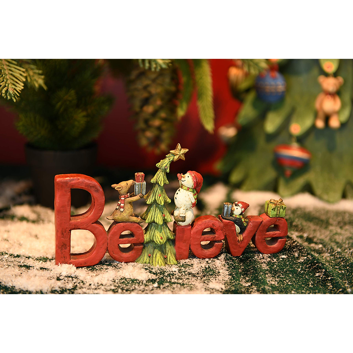 Newman House Studio Believe Sign Christmas Decor Tabletop - Christmas Holiday Figurine Christmas Decorations 8.5 * 1.5 * 4 Inch
