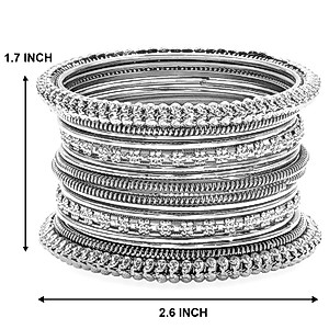 Aheli Oxidized Bohemian Bangles Set Indian Traditional Antique Multiple Textured Bracelet Chudha for Women Girls Ethnic Stylish Party Wedding Wear Jewelry