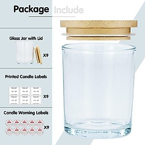 15pack, 7oz Thickened Glass Candle Jars with Bamboo Lids, Clear Candle Containers, Candle Vessels for Hand Candle Making DIY Craft