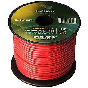 Harmony Audio Primary Single Conductor 14 Gauge Power or Ground Wire - 2 Rolls - 200 Feet - Red & Black for Car Audio/Trailer/Model Train/Remote