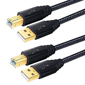 USB Printer Cable 10FT, OKRAY 2-Pack USB 2.0 Type A-Male to B-Male Printer Cable Scanner Cord Nylon Braided with Gold-Plated Connector Compatible with Samsung/Dell/Epson/HP/Canon/Brother (Black Black)