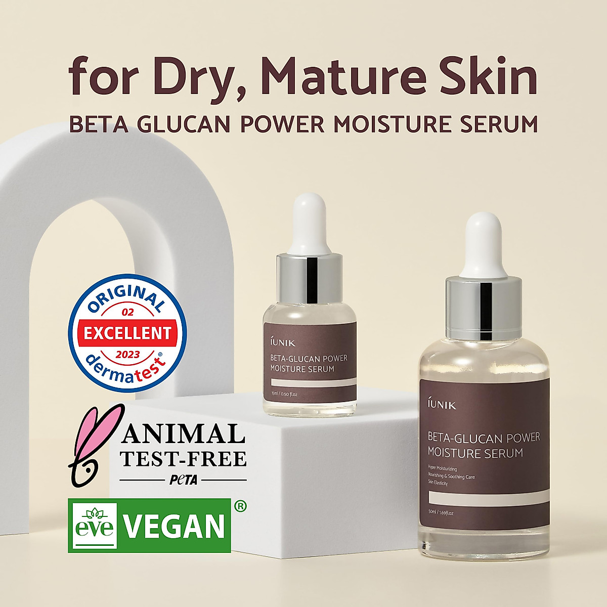 IUNIK Beta-Glucan Power Deep Moisture Vegan Serum 400,000 ppm Intense Hydration Mushroom Yeast Extracts Naturally-derived - Dry Mature Sagging Sensitive Skin Cell Regenerating Lifting Korean Skincare