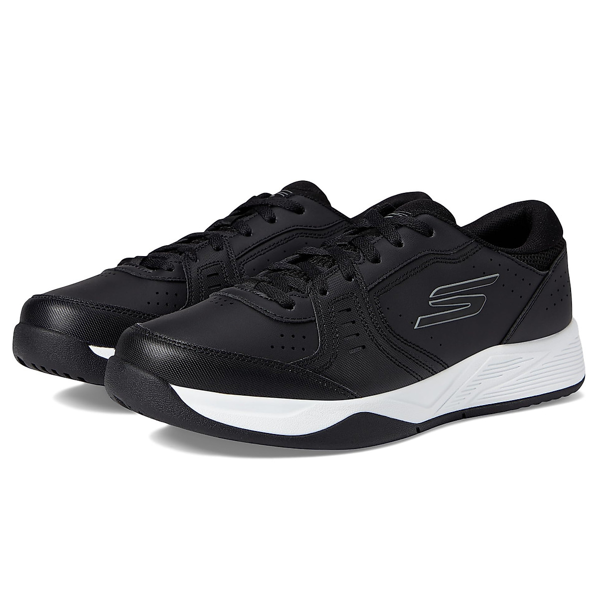 Skechers Men's Viper Court Smash-Athletic Indoor Outdoor Pickleball Shoes | Relaxed Fit Sneakers, Black/White, 10.5 X-Wide