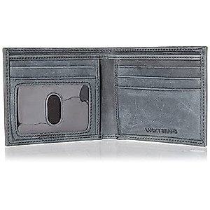 Lucky Brand Men's Bifold Wallet (Available in Cotton Canvas, Flag Embossed Leather-Black, One Size
