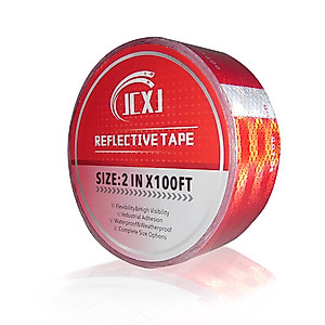 JCXJ 2inx100Ft Dot-C2 Red/White Reflective Safety Conspicuity Tape Waterproof High Intensity Reflective,Caution Sign,Driveway reflectors Tape for Vehicles,Trailers,Boats,Signs,Outdoor, Cars, Trucks