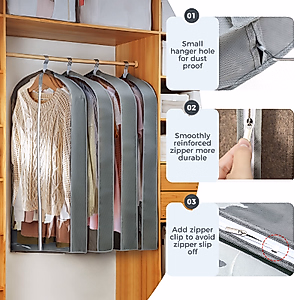 6 pcs 40" Garment Bags for Hanging Clothes, Clear Suit Bags for Closet Storage Clothing Storage, Garment Bags for Travel Covers with 4" Gussets for Coats, Jackets, Shirts and Sweater