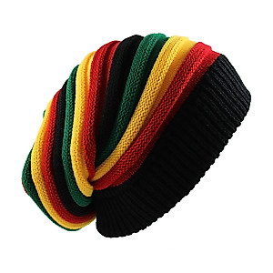 RW mens Classic Rasta Slinky Beanie, Black/Rasta, One Size