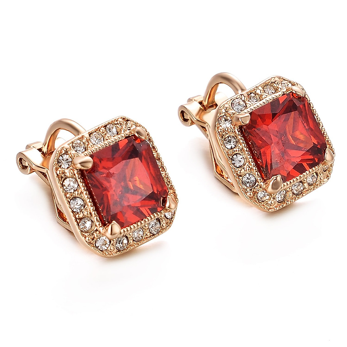 Yoursfs Clip on Square Earrings For Women Non Pierced Ears SImitation Red Ruby Cubic Zirconia Earrings