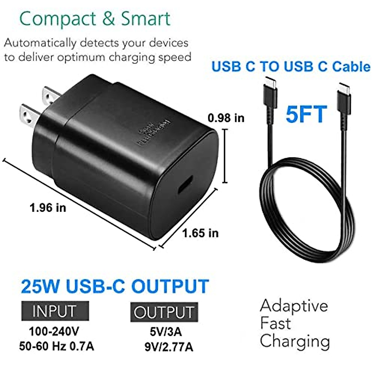 Samsung USB-C Super Fast Charging Wall Charger-25W PD Charger Adapter with Type-C Cable(5ft) for Samsung Galaxy S22/S22 Ultra/S22+/S21/S21+/S21 Ultra/S20/S20+/S20 Ultra/Note 20 Ultra