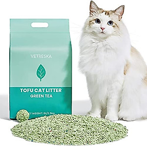 VETRESKA Tofu Cat Litter, Natural Eco-Friendly Pretty Kitty Litter, Flushable Clumping Tofu Cat Litter Pellets - Ultra Absorbent, Odor Control, Dust-Free Low Tracking Cat Litter, Greentea