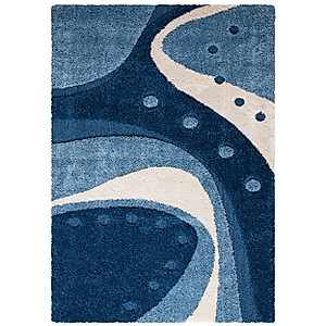 SAFAVIEH Florida Shag Collection Area Rug - 6' x 9', Dark Blue & Ivory, Abstract Design, Non-Shedding & Easy Care, 1.2-inch Thick Ideal for High Traffic Areas in Living Room, Bedroom (SG473-6511)