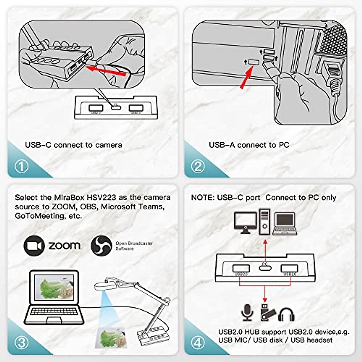 TreasLin USB Document Camera 10MP for Teachers, Remote Learning, Classroom Presentations, Art Classes Online Teaching with Multi Angle Rotation Adjustment LED Light