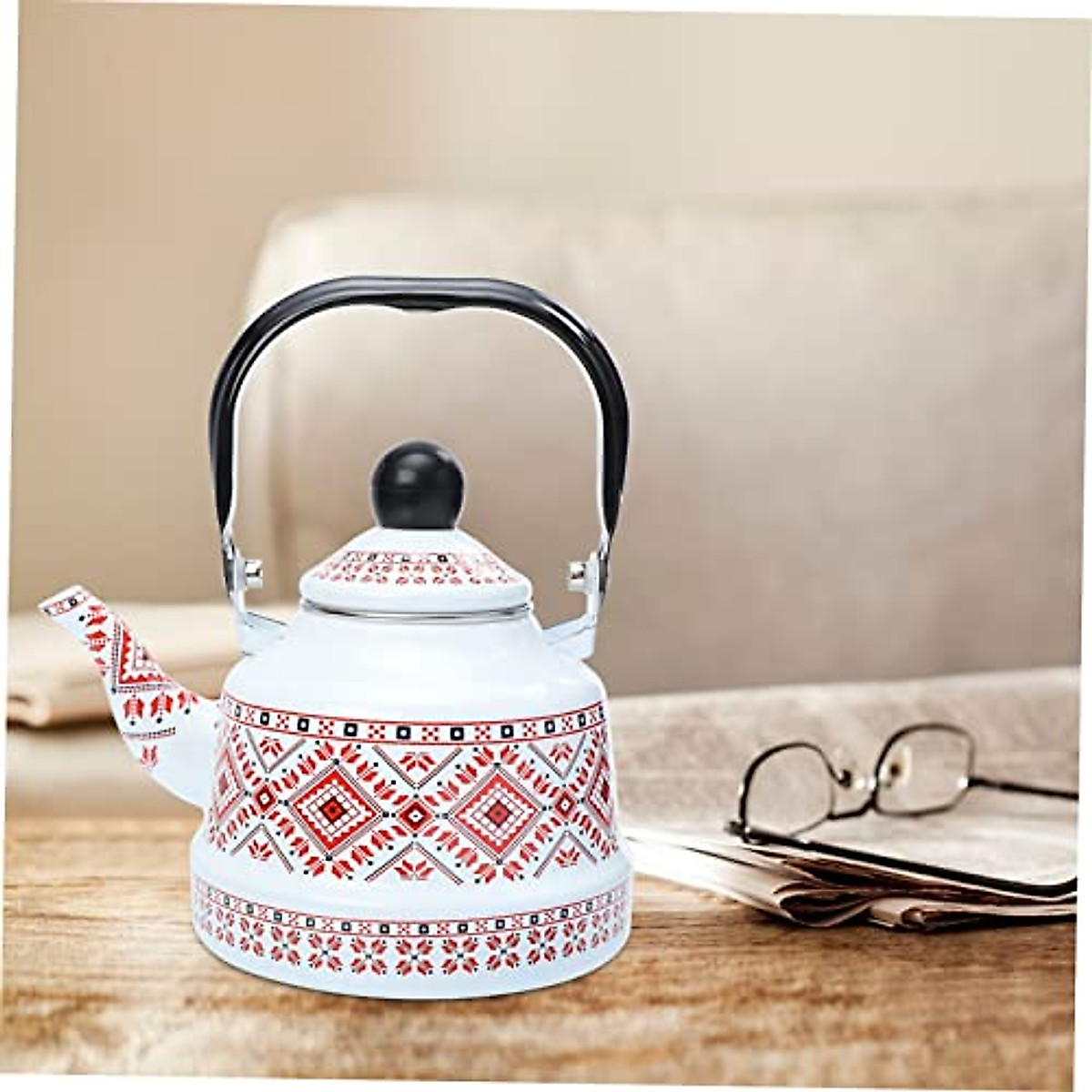Housoutil Enamel Pot Stainless Steel Tea Pot Vintage Teapot Ceramic Kettle Enamel Teapot Heating Water Kettle Retro Handmade Tea Pot Stainless Steel Red Household Kettle Water Boiling Pot