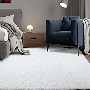 ROYALAY Fluffy Shag Area Rug 9x12 ft Ultra Soft, Extra Large Plush Faux Fur Carpet with Non-Skid Design for Bedroom, Playroom and Living Room Rug, Luxury Room Decor (9x12 Ft, White)
