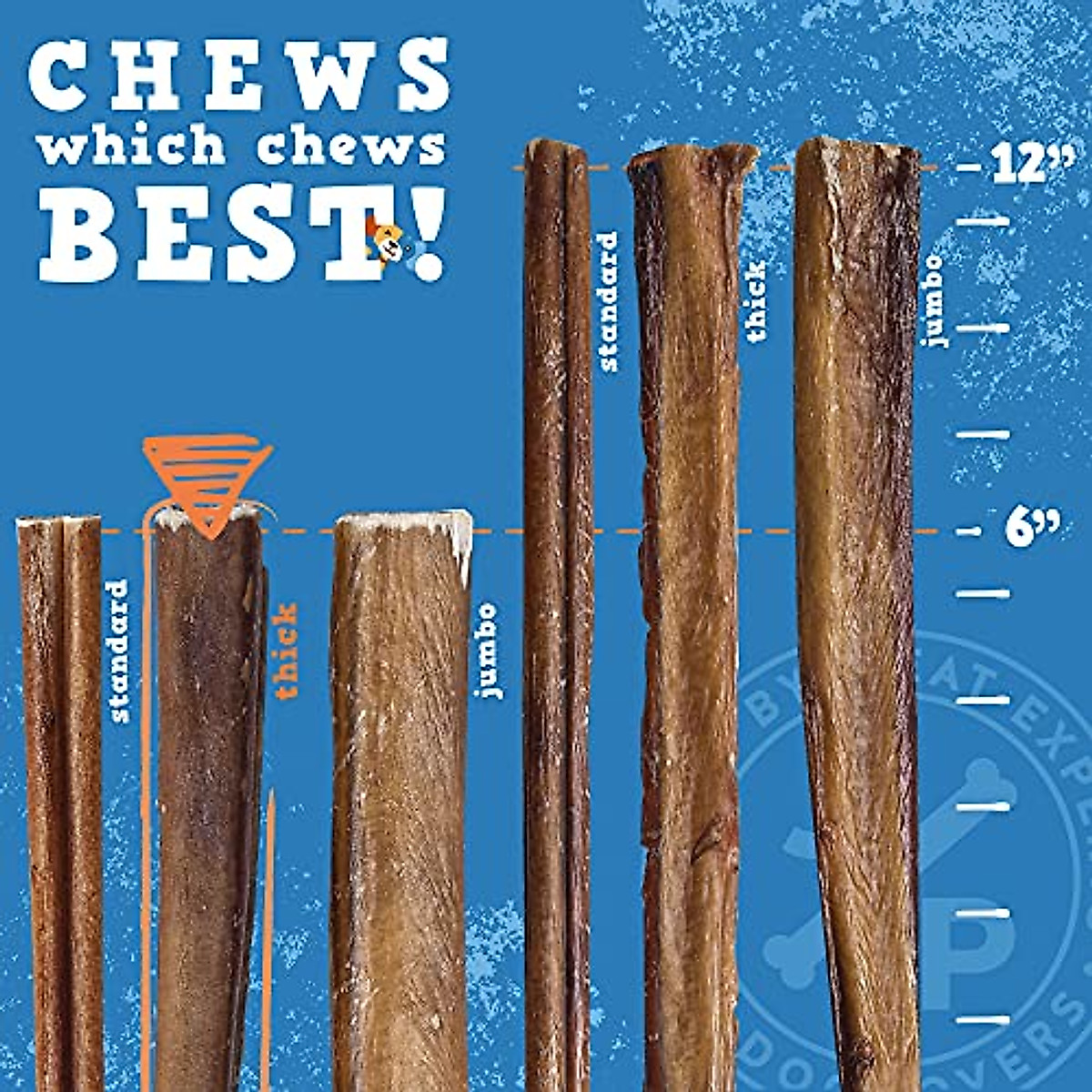 Jack&Pup 6 Inch Thick Bully Sticks for Medium Dogs, Dog Bully Sticks for Small Dogs -6" Bully Sticks for Puppies Natural Bully Sticks Odor Free Long Lasting Dog Chews, Beef Bully Stick (3 Pack)