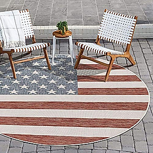 Jill Zarin Jill Zarin Outdoor Collection Area Rug (4' 1" Round, Red/ Blue)